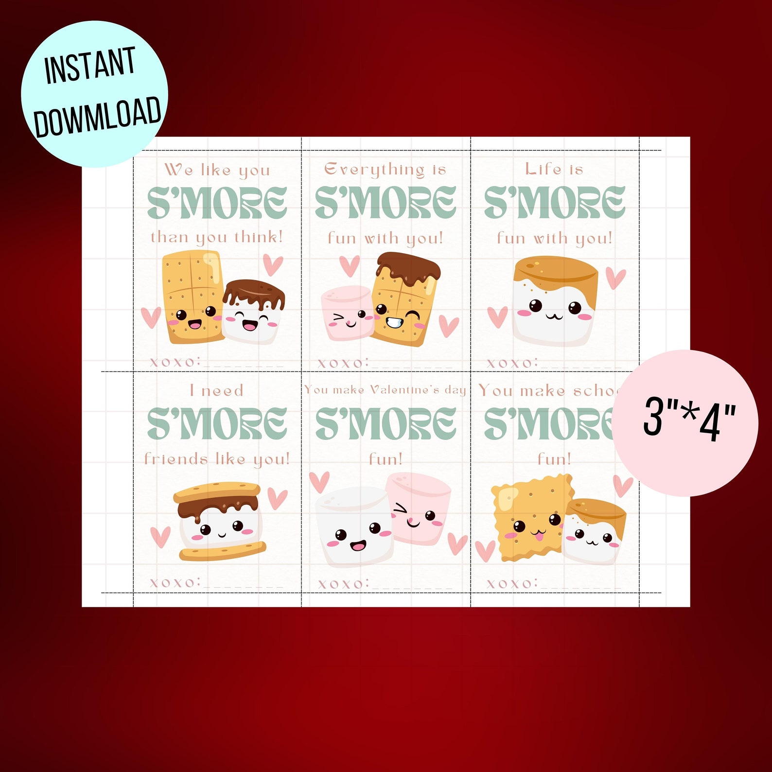Printable S'mores Valentine's Cards for Kids, Camping S'mores ...