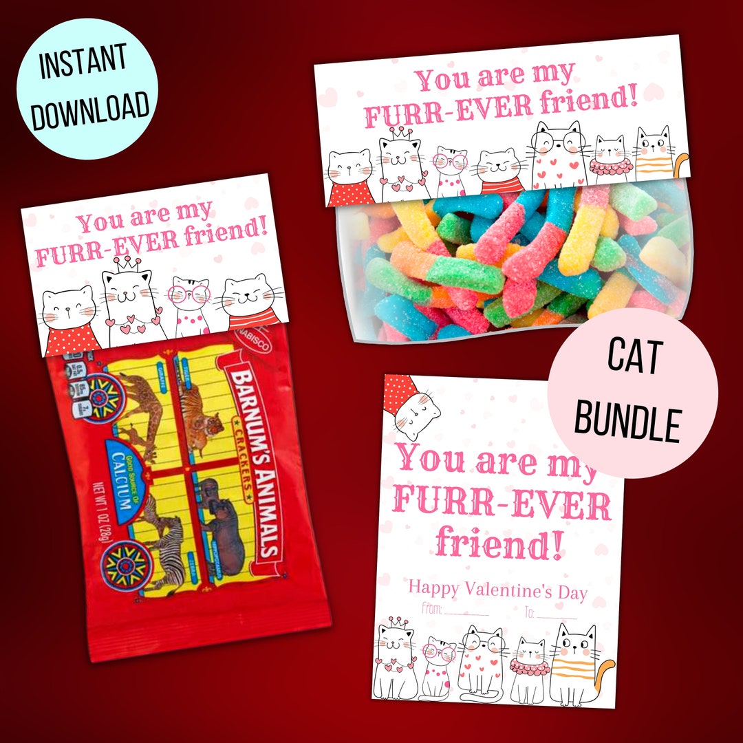 Printable Cat Valentines Treat Bags, Kitten Valentines Day Cards, Cat ...