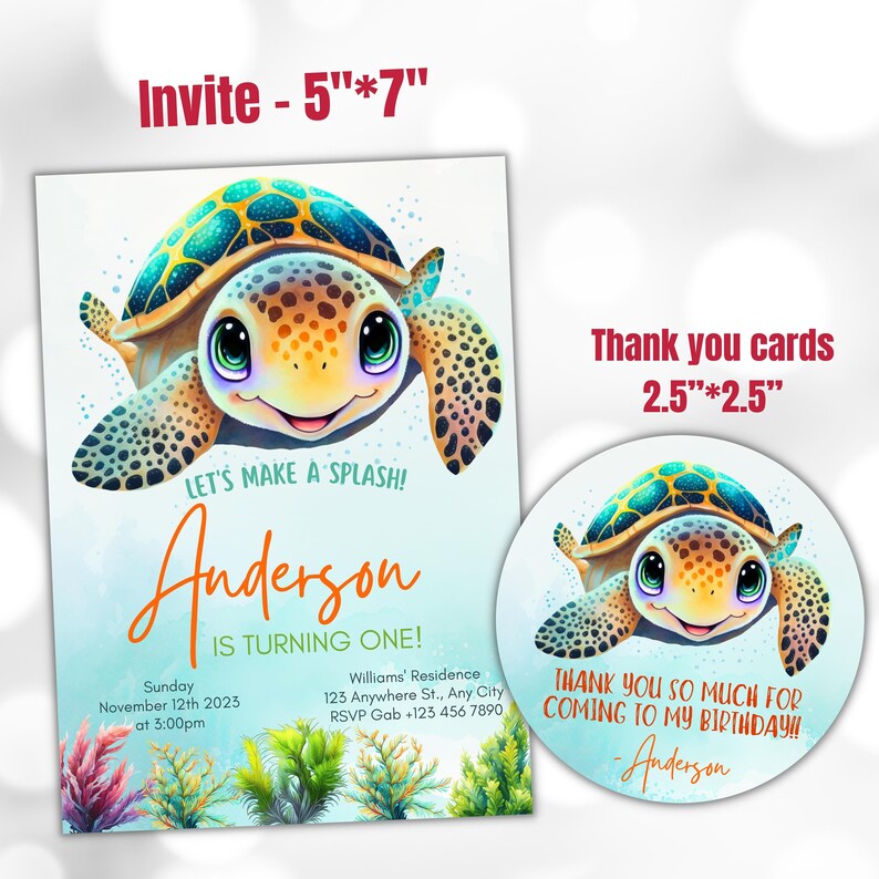 Printable Turtle Birthday Invitation, Watercolor Turtle Birthday Decor ...