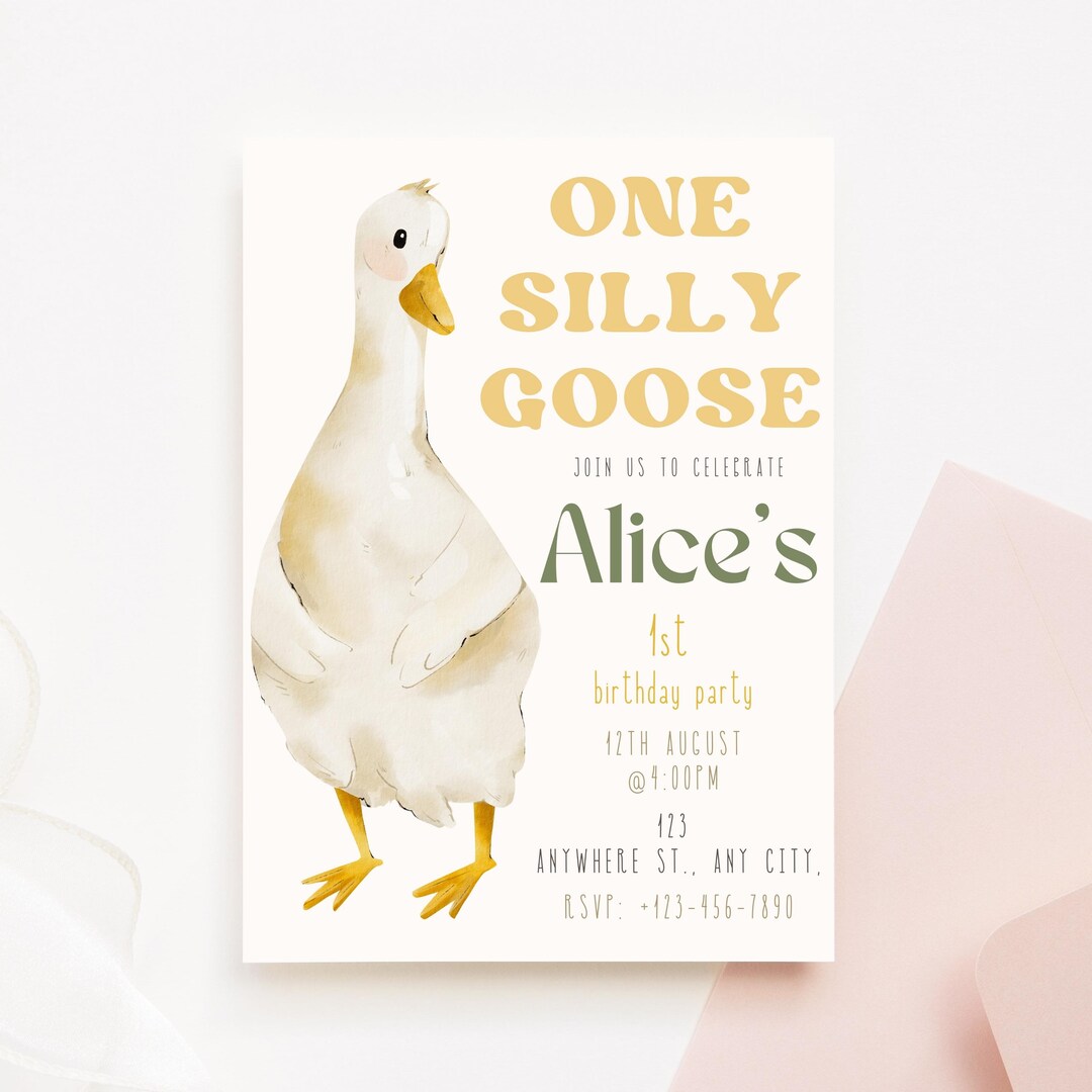 One Silly Goose Birthday Invitation, Goose Birthday Invite, Goose ...