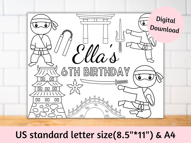 Personalized Ninja Coloring Page, Warrior Activity Sheet, Ninja ...