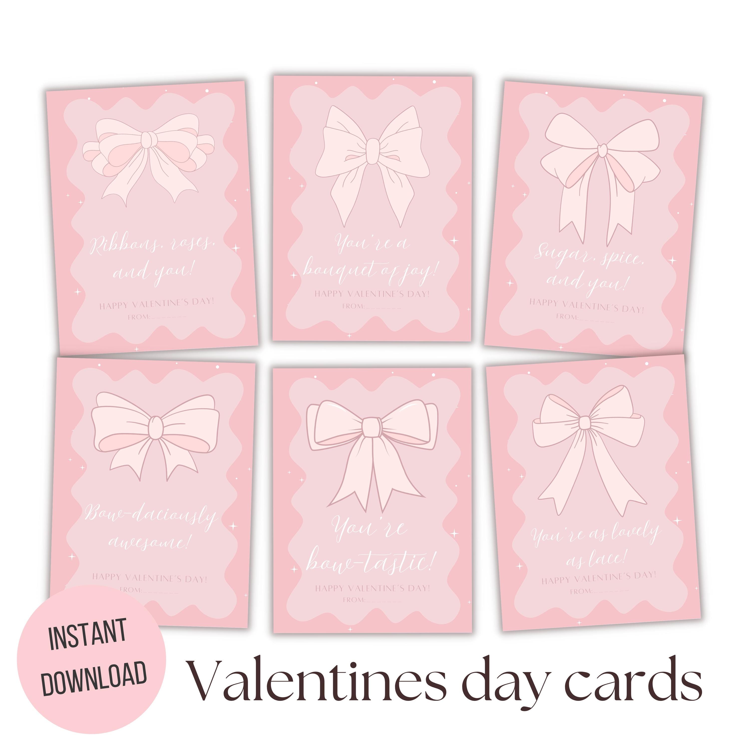 Printable Bow Valentine's Day Cards, Girl Kids Coquette Valentines ...