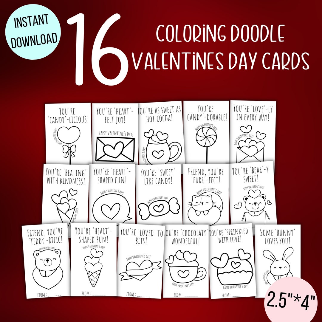 Printable Coloring Valentines Cards for Kids, Cute Kids School ...