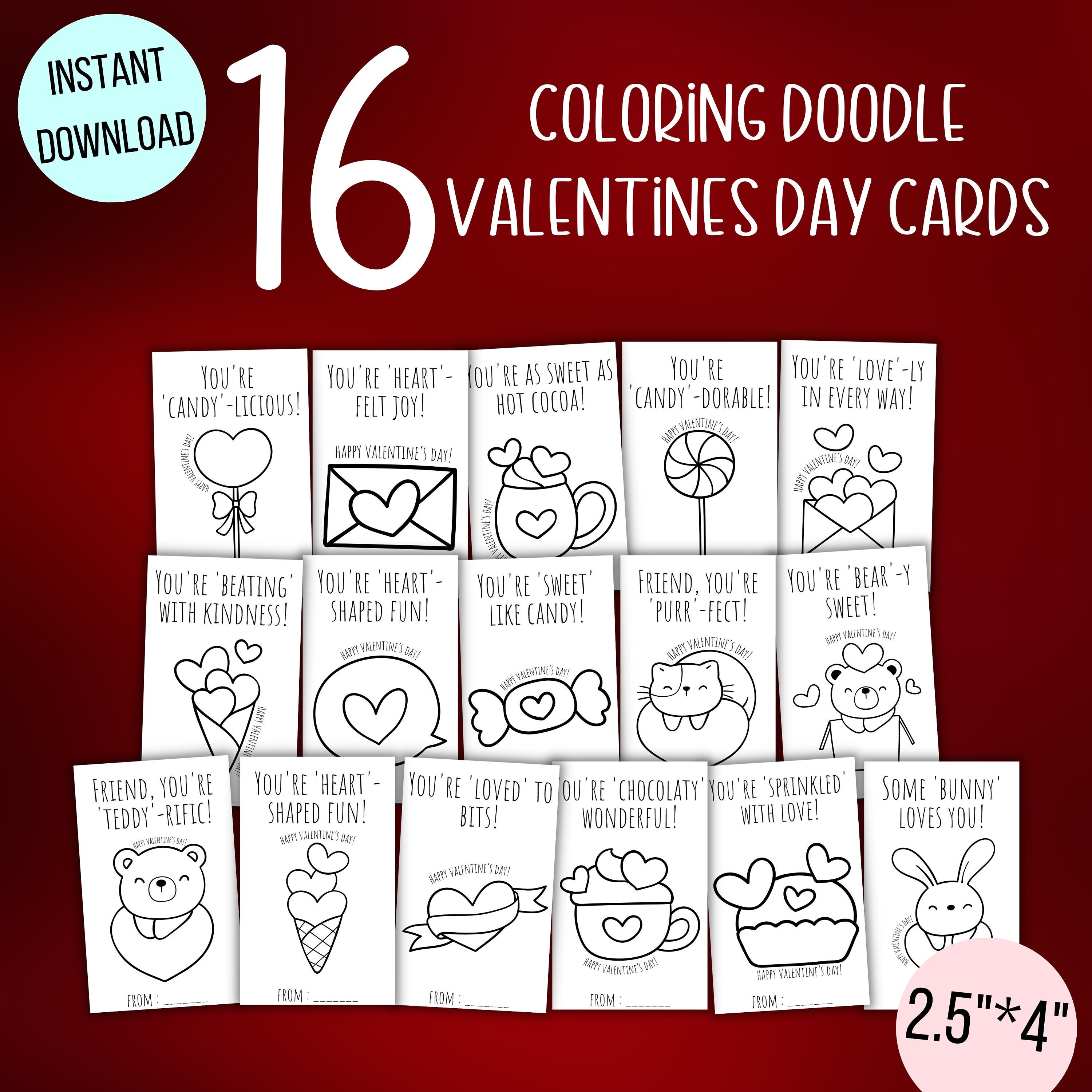 Printable Coloring Valentines Cards for Kids, Cute Kids School ...