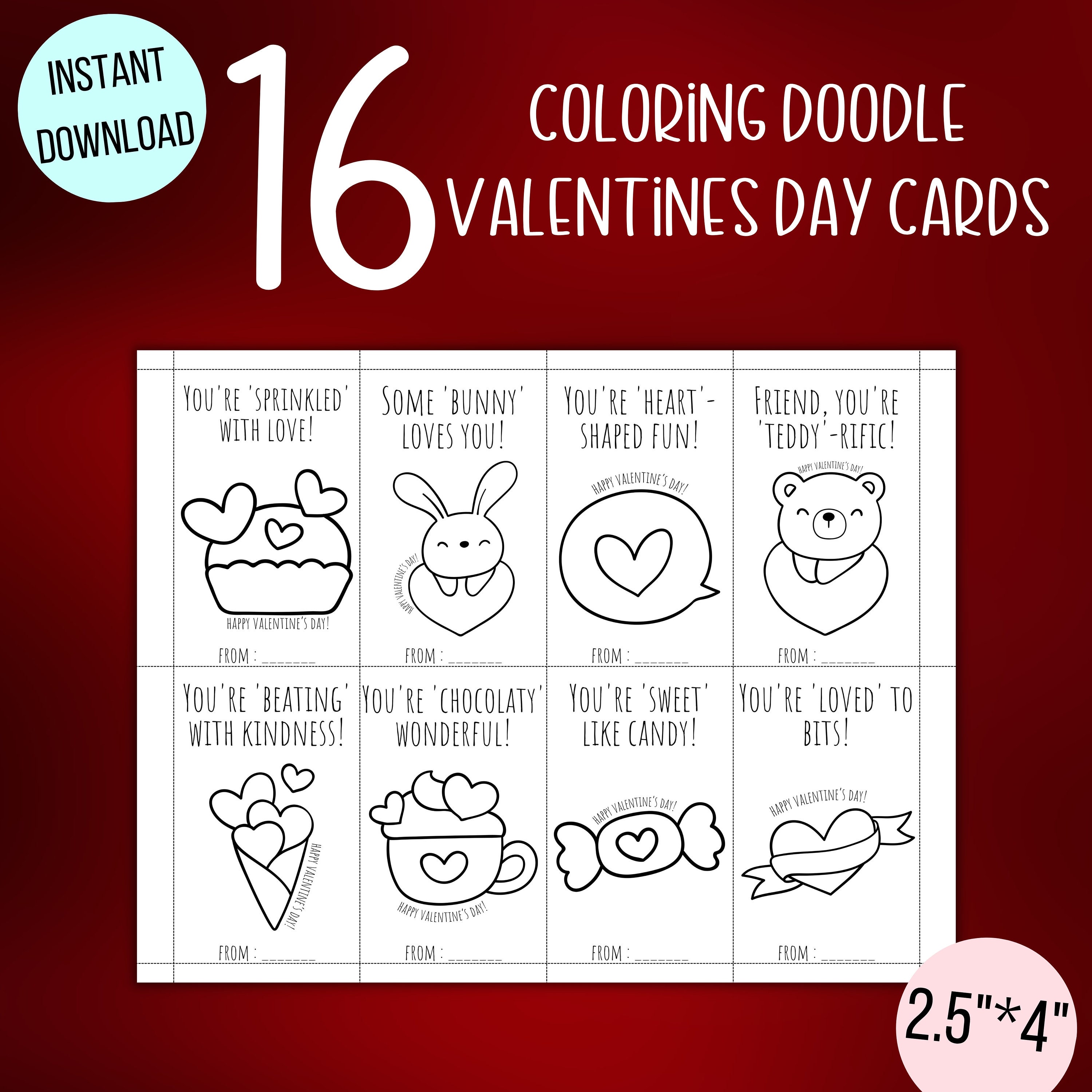 Printable Coloring Valentines Cards for Kids, Cute Kids School ...