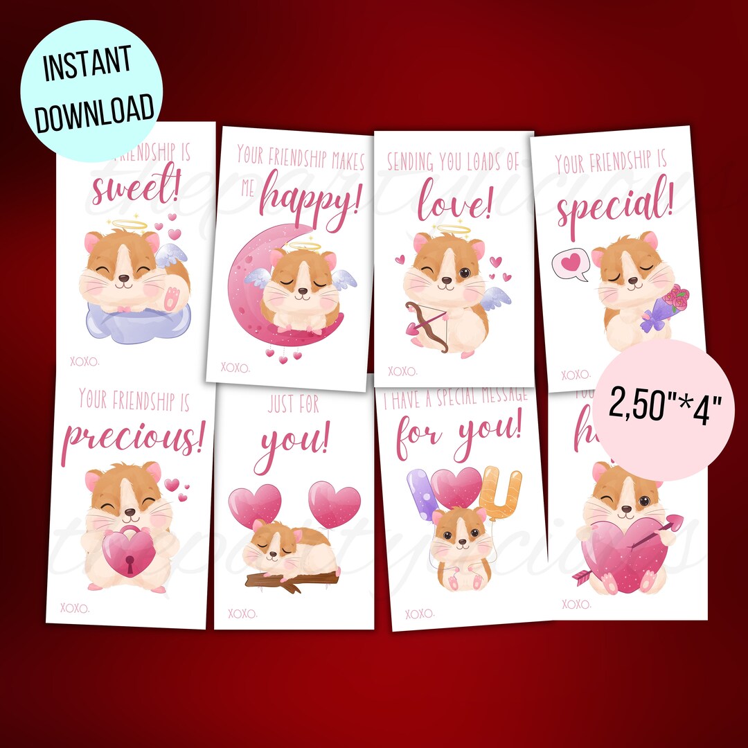 Printable Guinea Pig Valentine's Day Cards, Cute Hamster Classroom ...