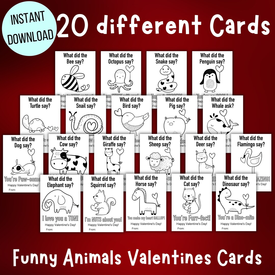 Funny Animals Coloring Cards, Color Your Own Valentines, Funny Animals ...