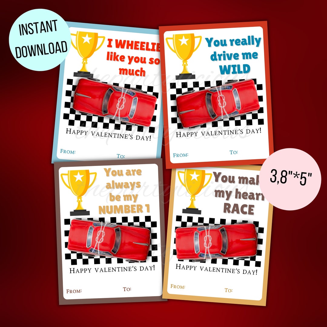 Printable Car Valentine's Day Cards for School, Toy Cars Valentines ...