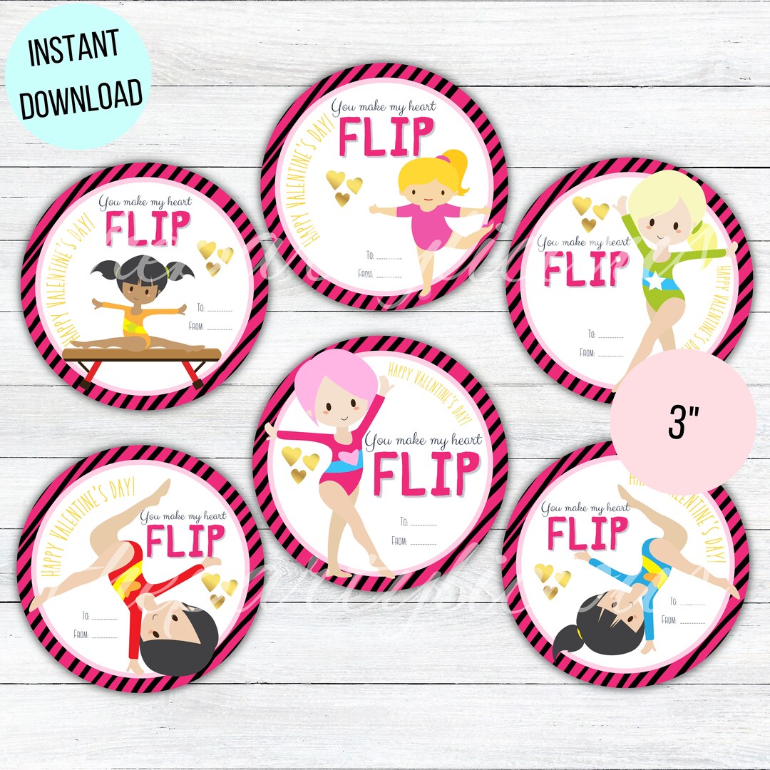 Printable Gymnastics Valentine's Day Gift Tags, Kids Gymnastic ...