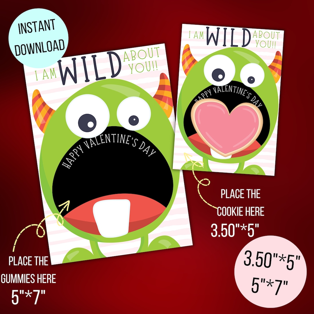 Printable Monster Valentines Day Cookie Card, Monster Valentines Day ...