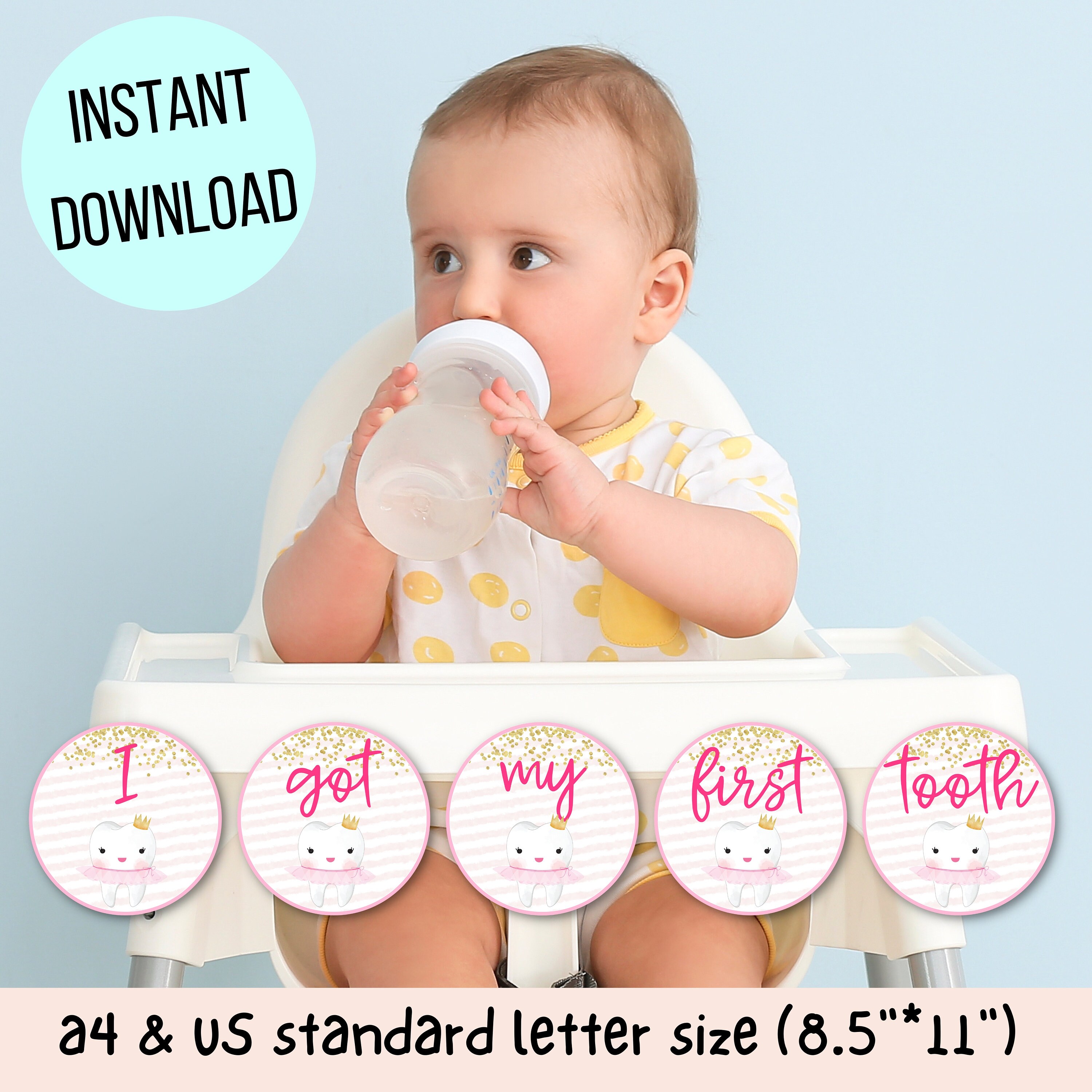 Printable First Tooth Banner, Pink Atam Hatik Baby's First Tooth Banner ...