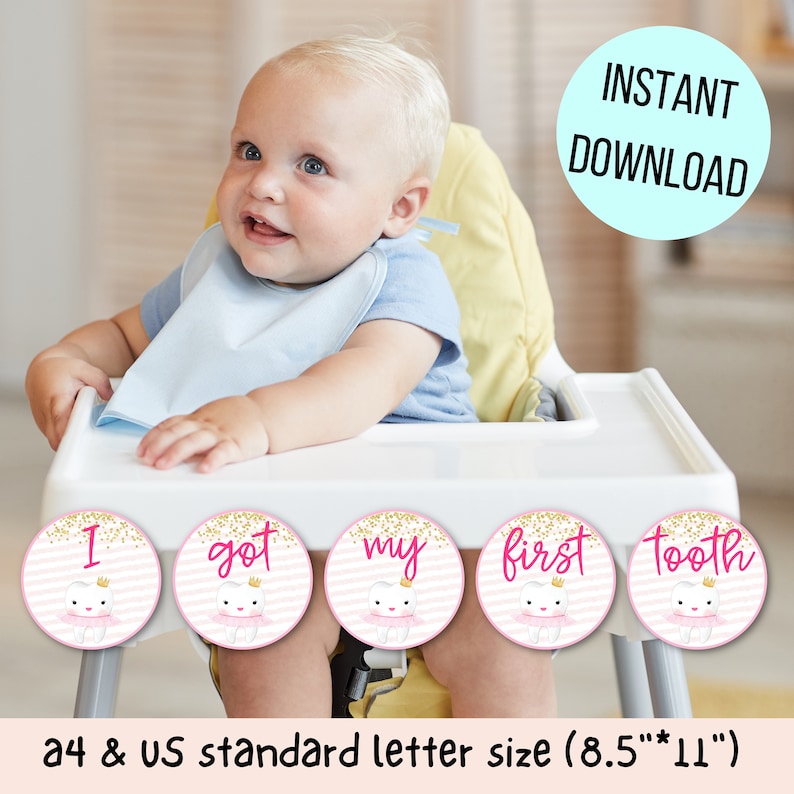 Printable First Tooth Banner, Pink Atam Hatik Baby's First Tooth Banner ...