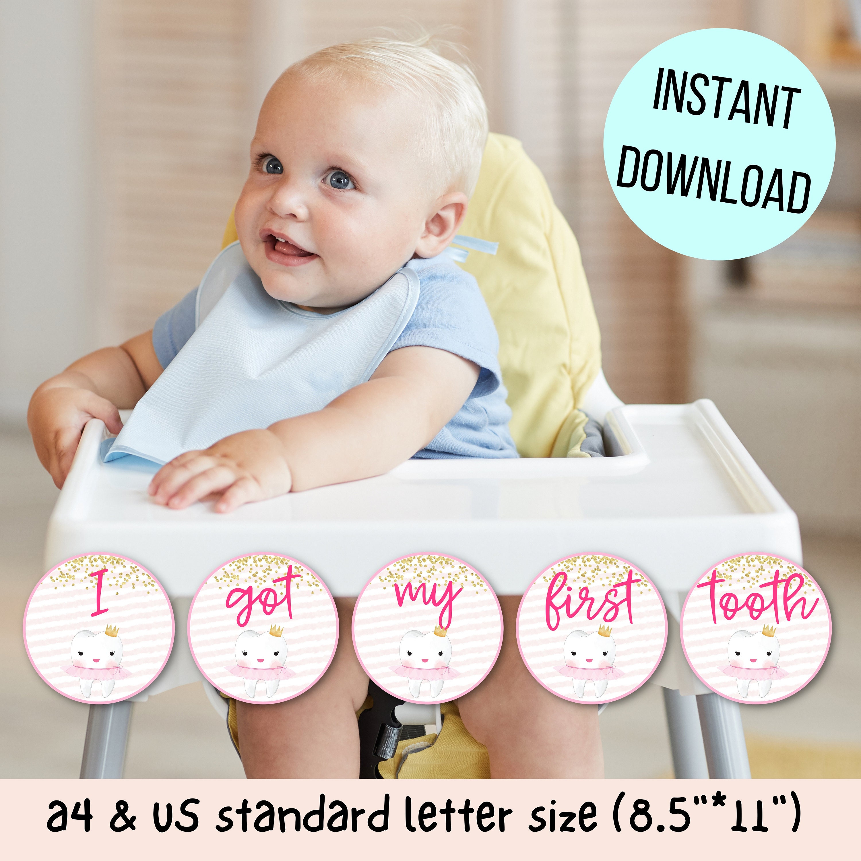 Printable First Tooth Banner, Pink Atam Hatik Baby's First Tooth Banner ...