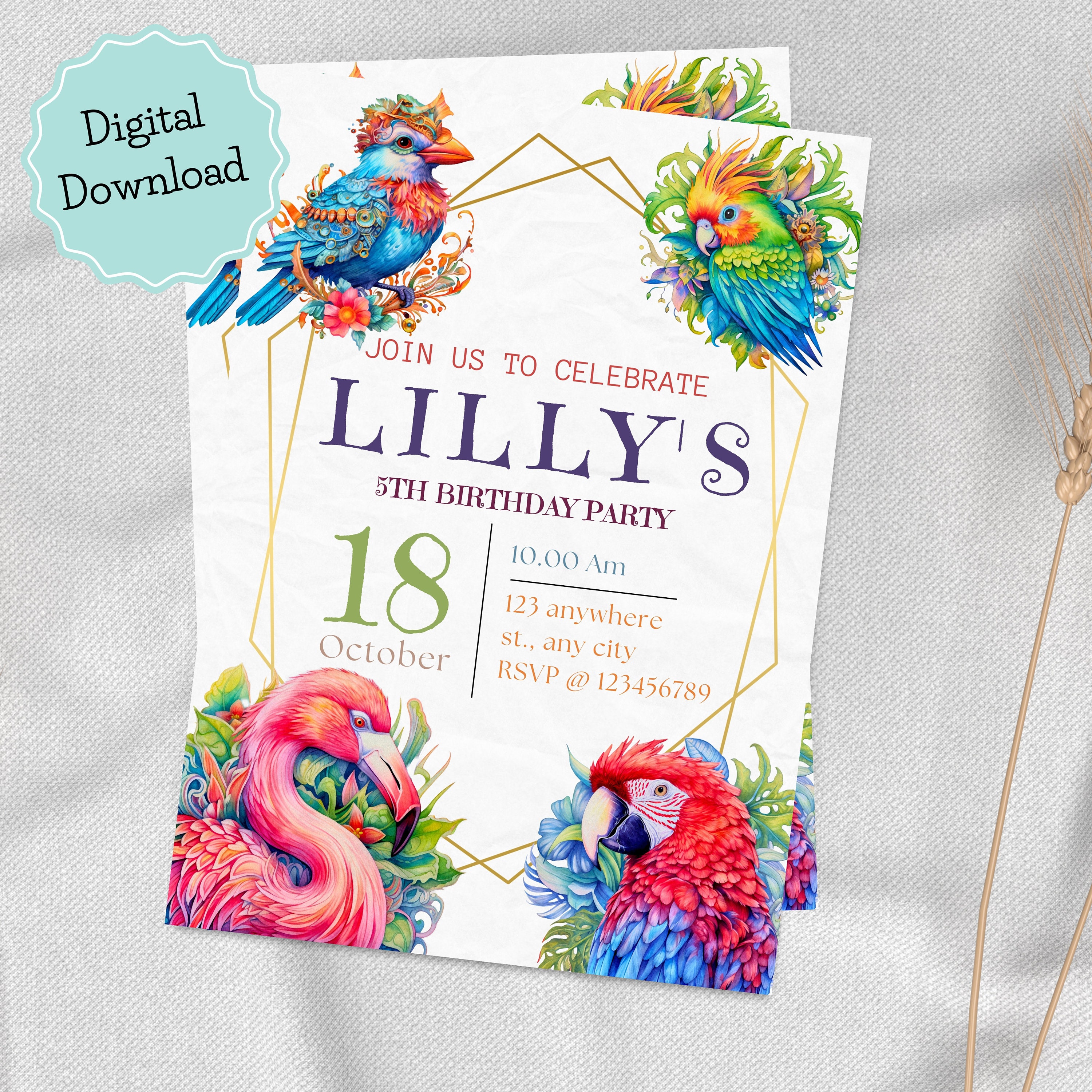 Printable Tropical Birds Invitation, Tropical Birds Birthday Invite ...