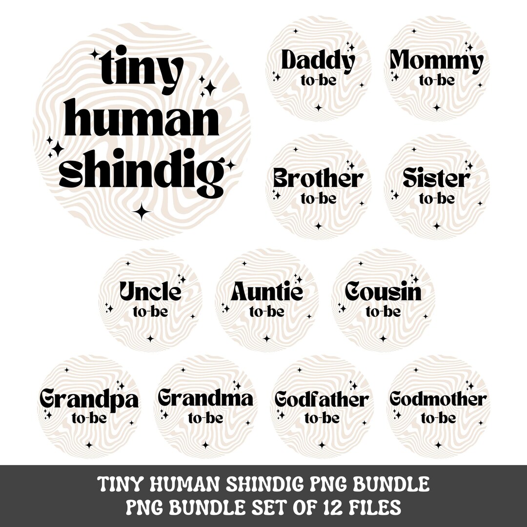 Tiny Human Shindig Baby Shower PNG Sublimation Bundle, Modern Groovy ...