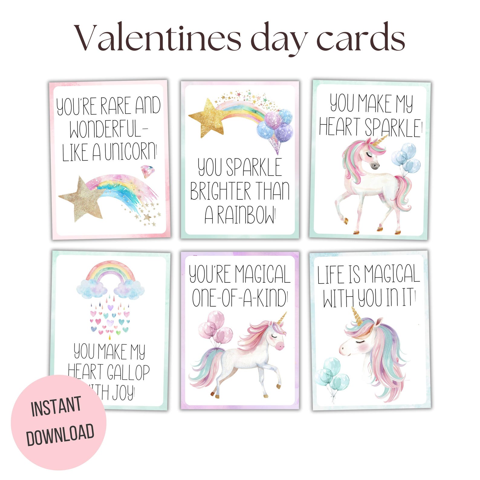 Printable Unicorn Valentine's Day Cards for School, Unicorn Magic Girls ...