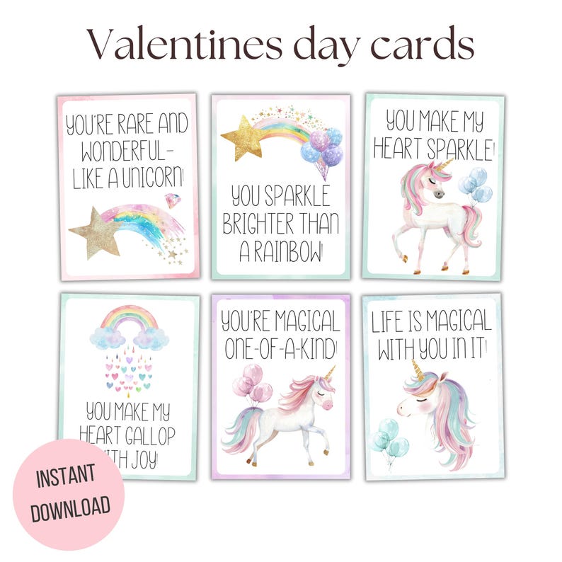 Printable Unicorn Valentine's Day Cards for School, Unicorn Magic Girls ...