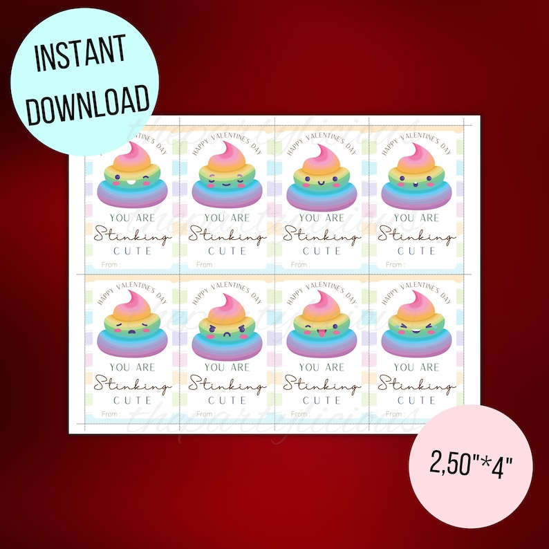 Printable Cute Poop Emoji Kids Valentines Day Cards for School, Poop ...