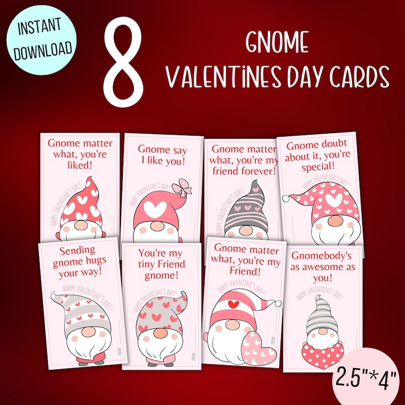 Printable Gnome Valentine's Cards for Kids, Gnome Printable Kids ...