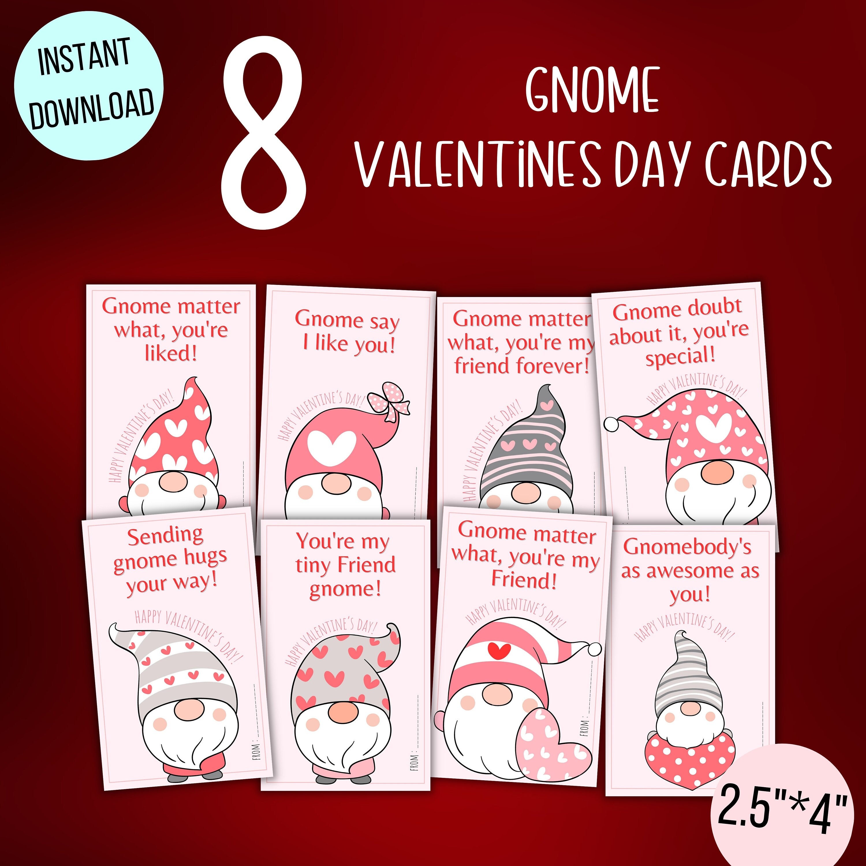 Printable Gnome Valentine's Cards for Kids, Gnome Printable Kids ...