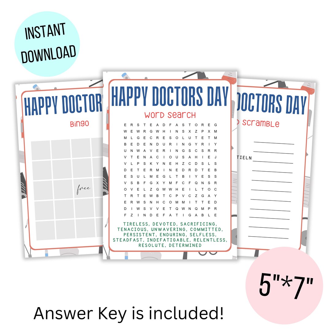 Printable National Doctor's Day Games Bundle, Printable Happy Doctors ...