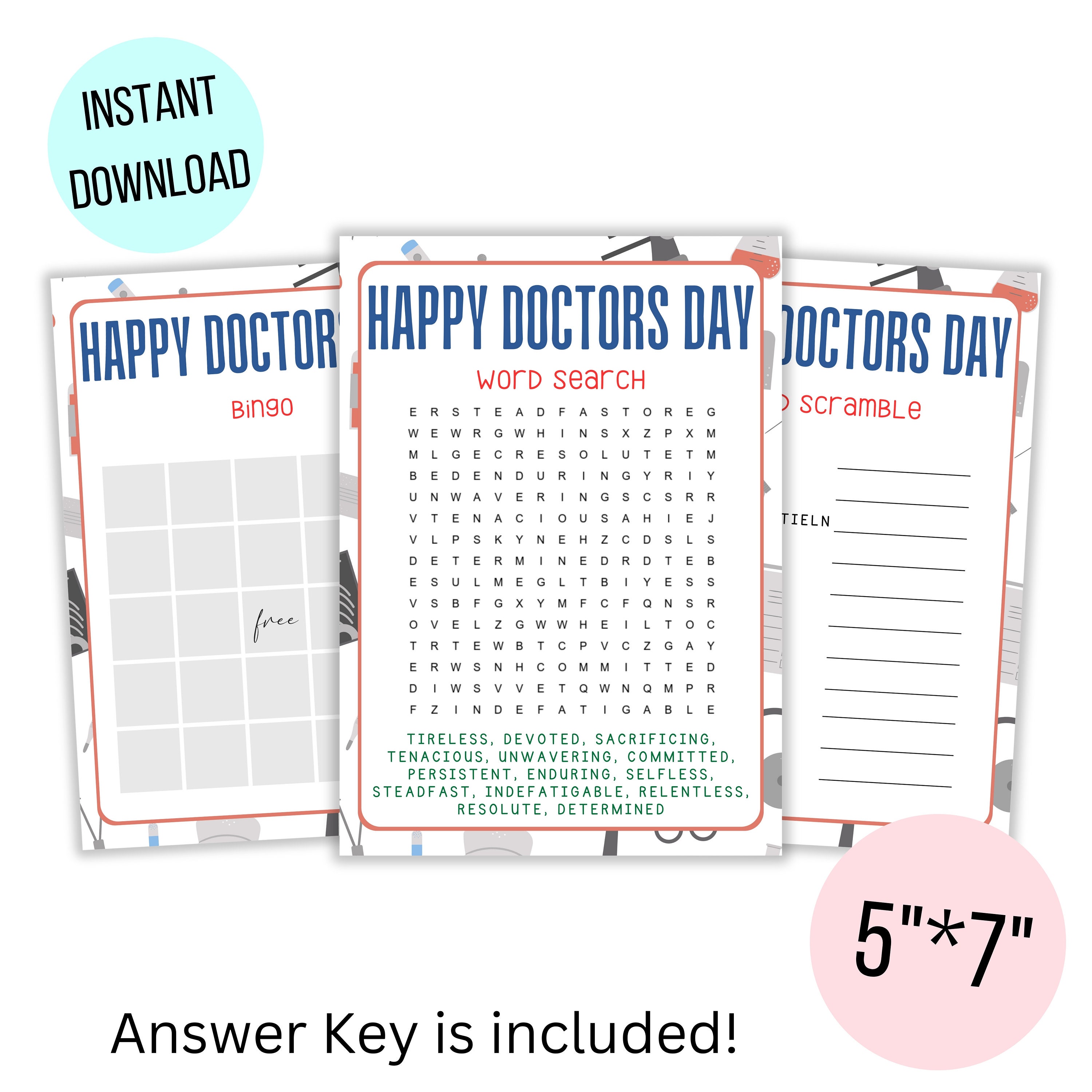 Printable National Doctor's Day Games Bundle, Printable Happy Doctors ...
