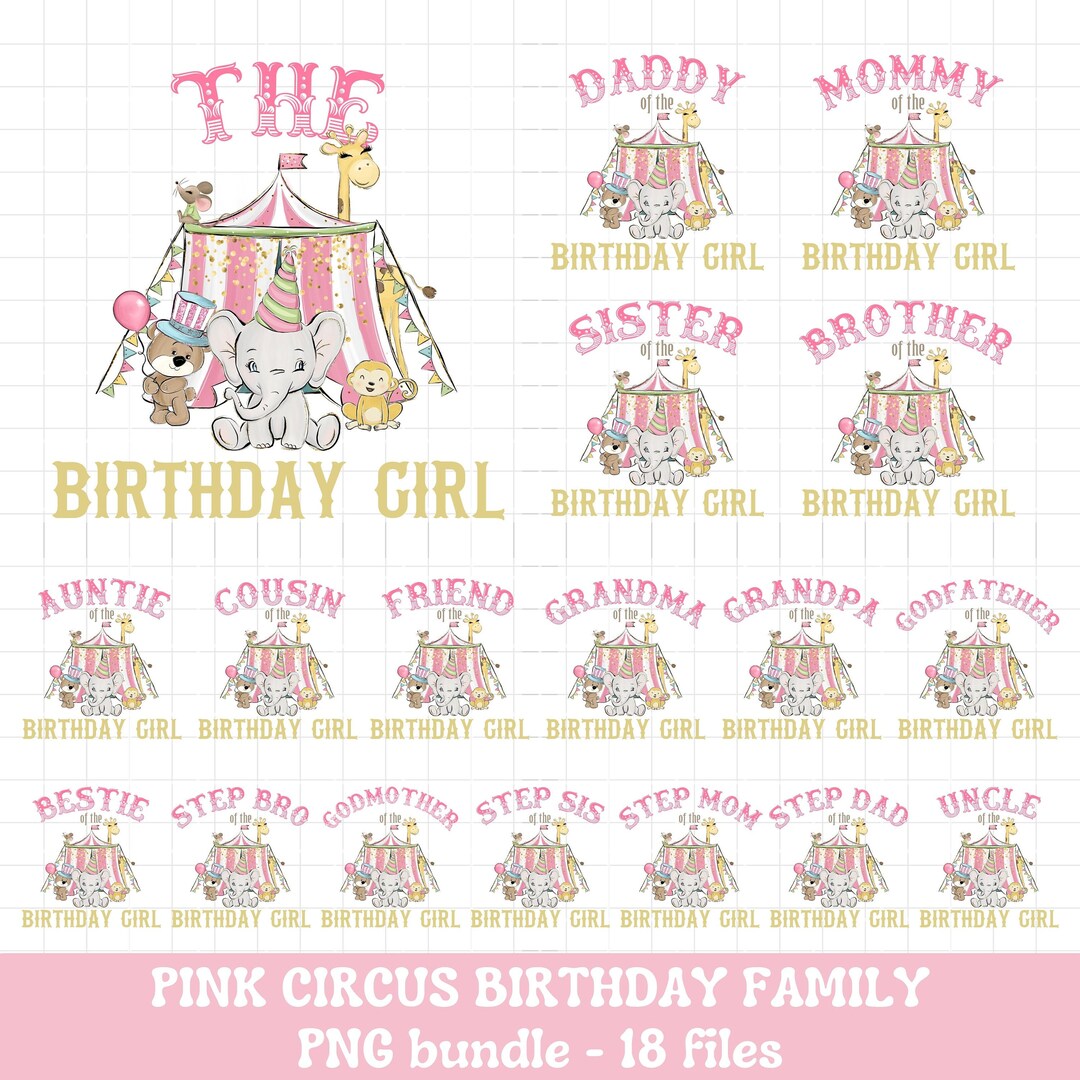 Pink Circus Birthday PNG Shirts Iron on Transfer Sublimation Bundle ...