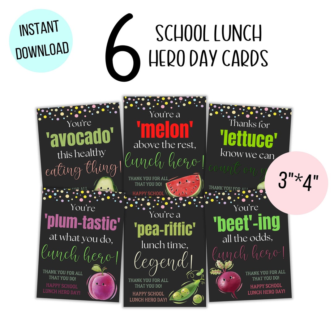 Printable School Lunch Hero Day Appreciation Gift Tags, National School ...