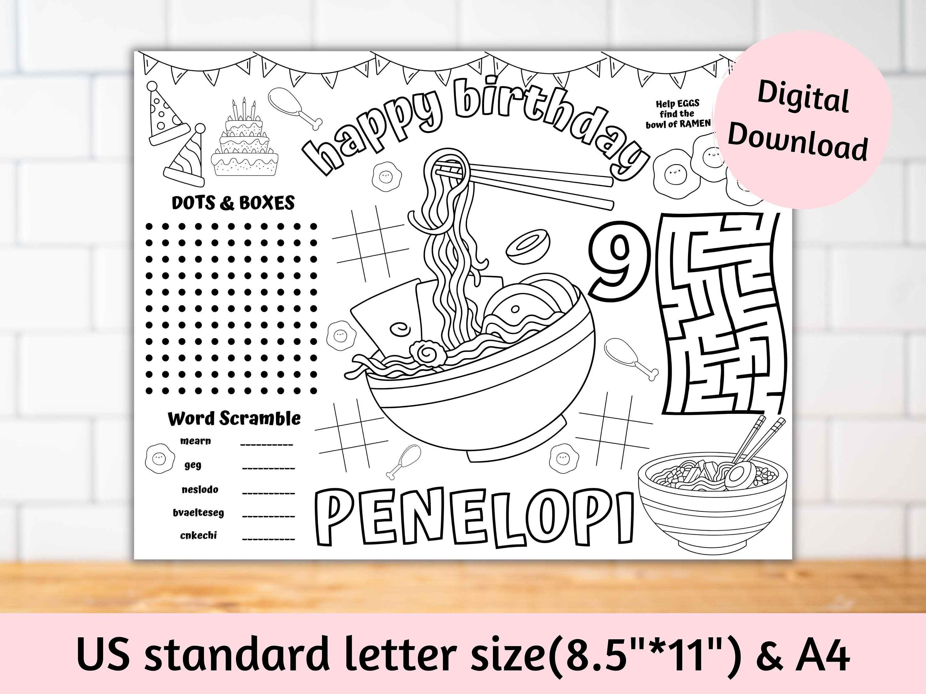 Personalized Ramen Activity Sheet, Ramen Coloring Page, Ramen Birthday ...