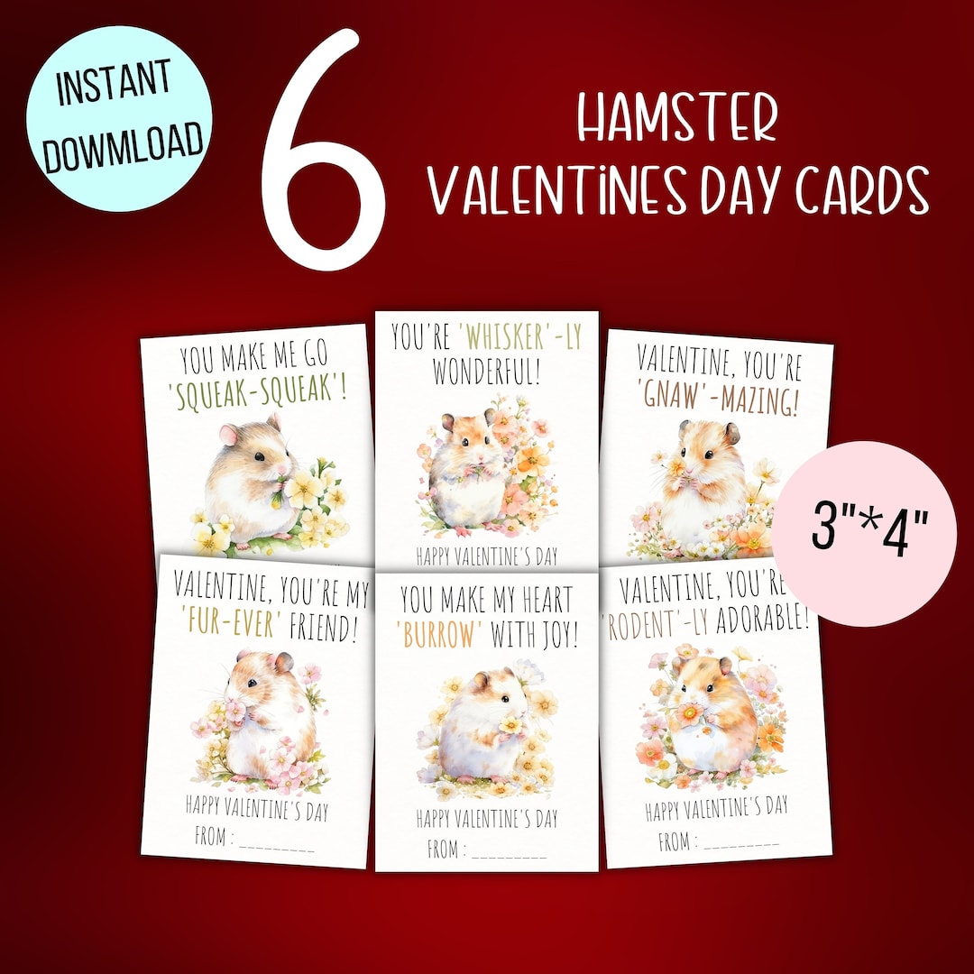 Printable Hamster Valentine's Cards, Cute Hamster Valentines Tags, Cute ...
