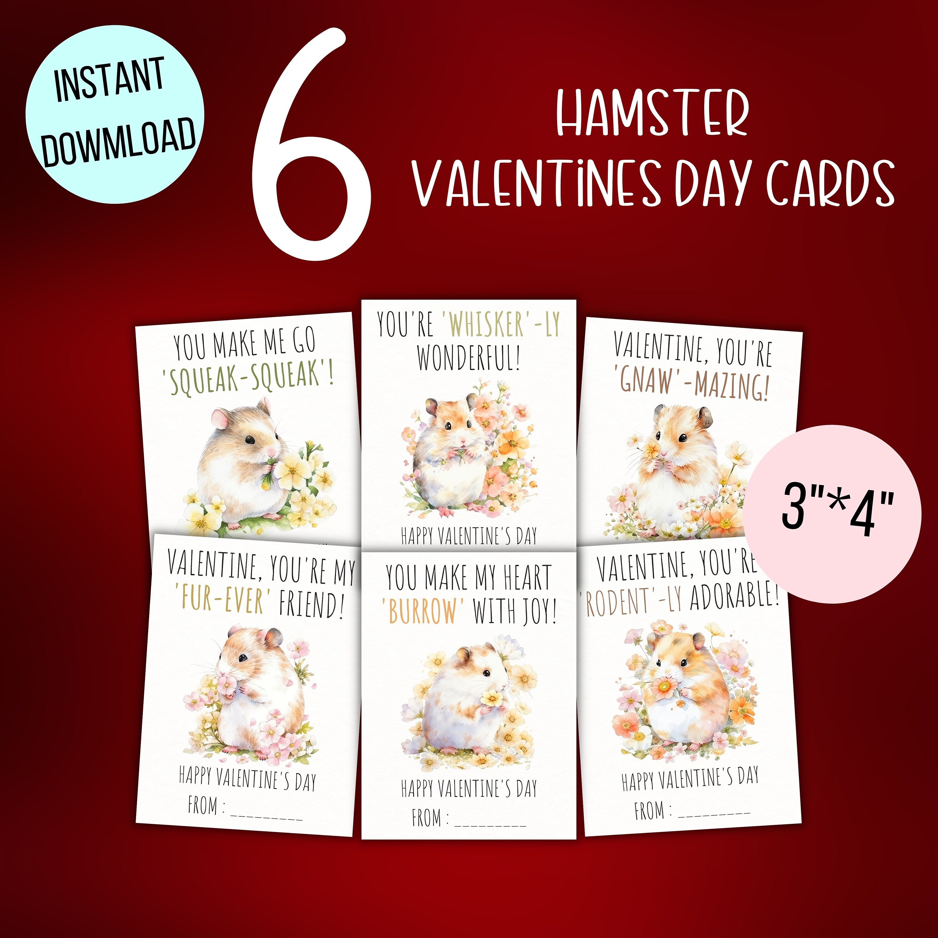 Printable Hamster Valentine's Cards, Cute Hamster Valentines Tags, Cute Hamster Valentines Tag ...