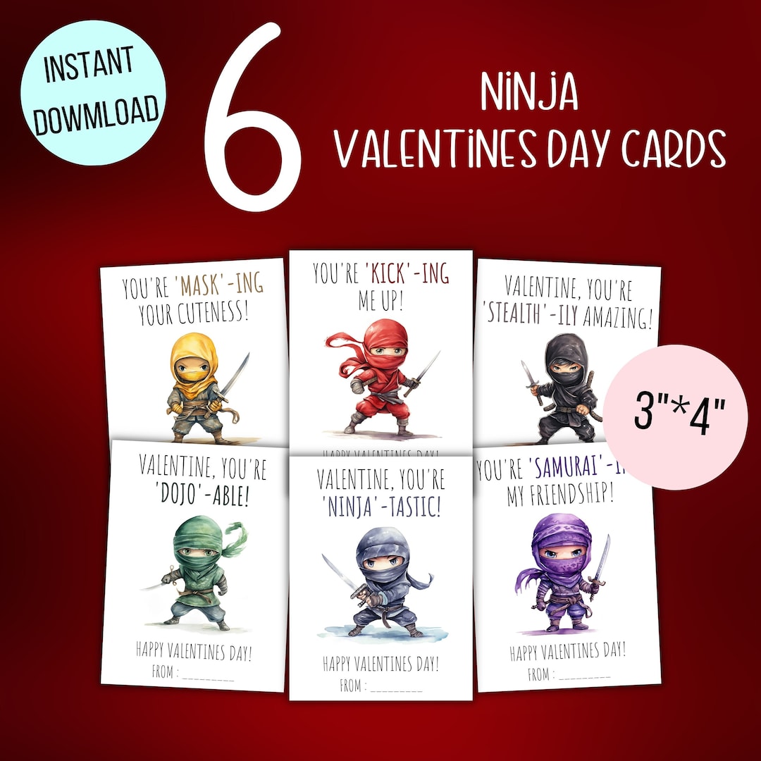 Printable Kids Ninja Valentine's Day Cards for School, Ninja Boys ...