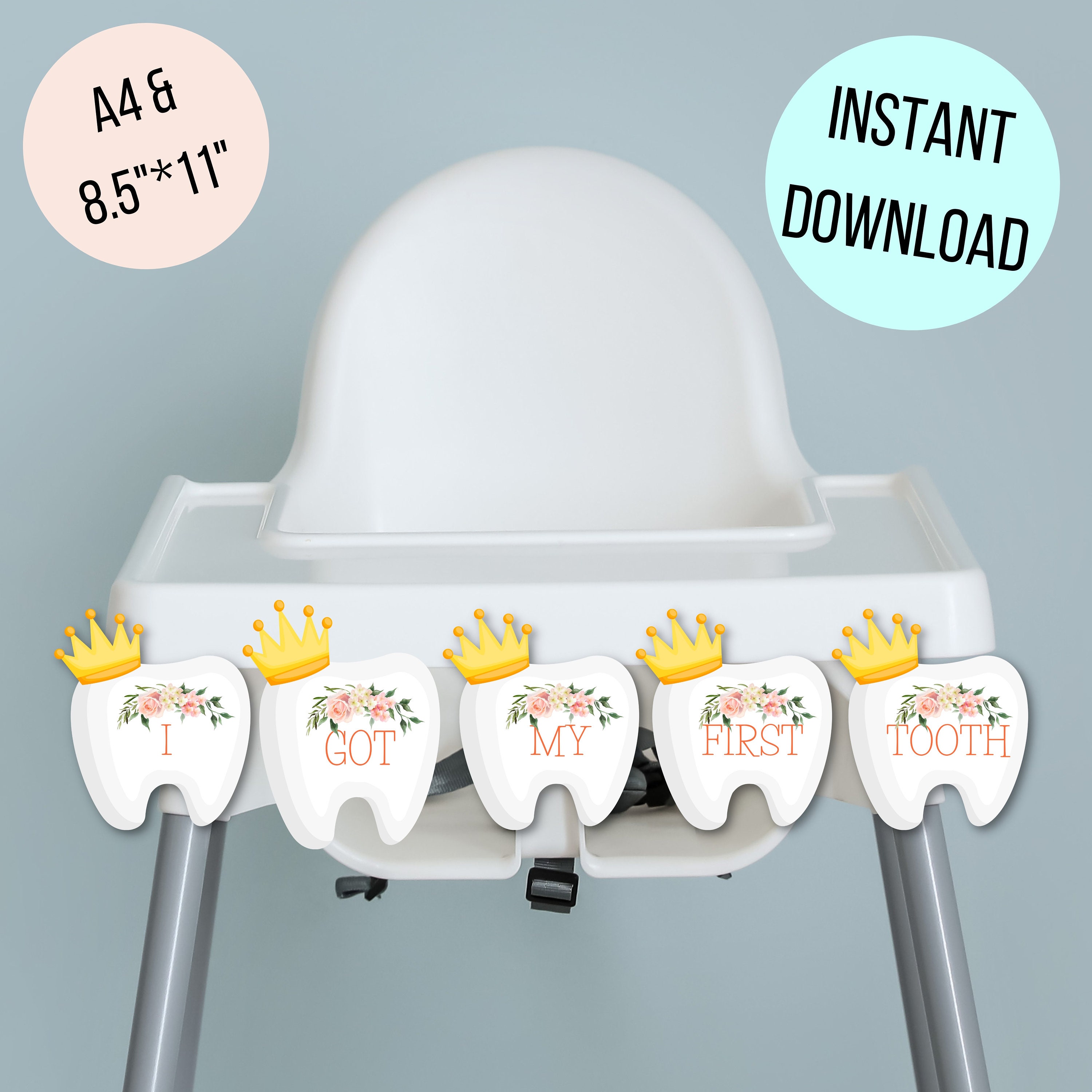 Printable First Tooth Banner, Floral Atam Hatik Baby's First Tooth ...