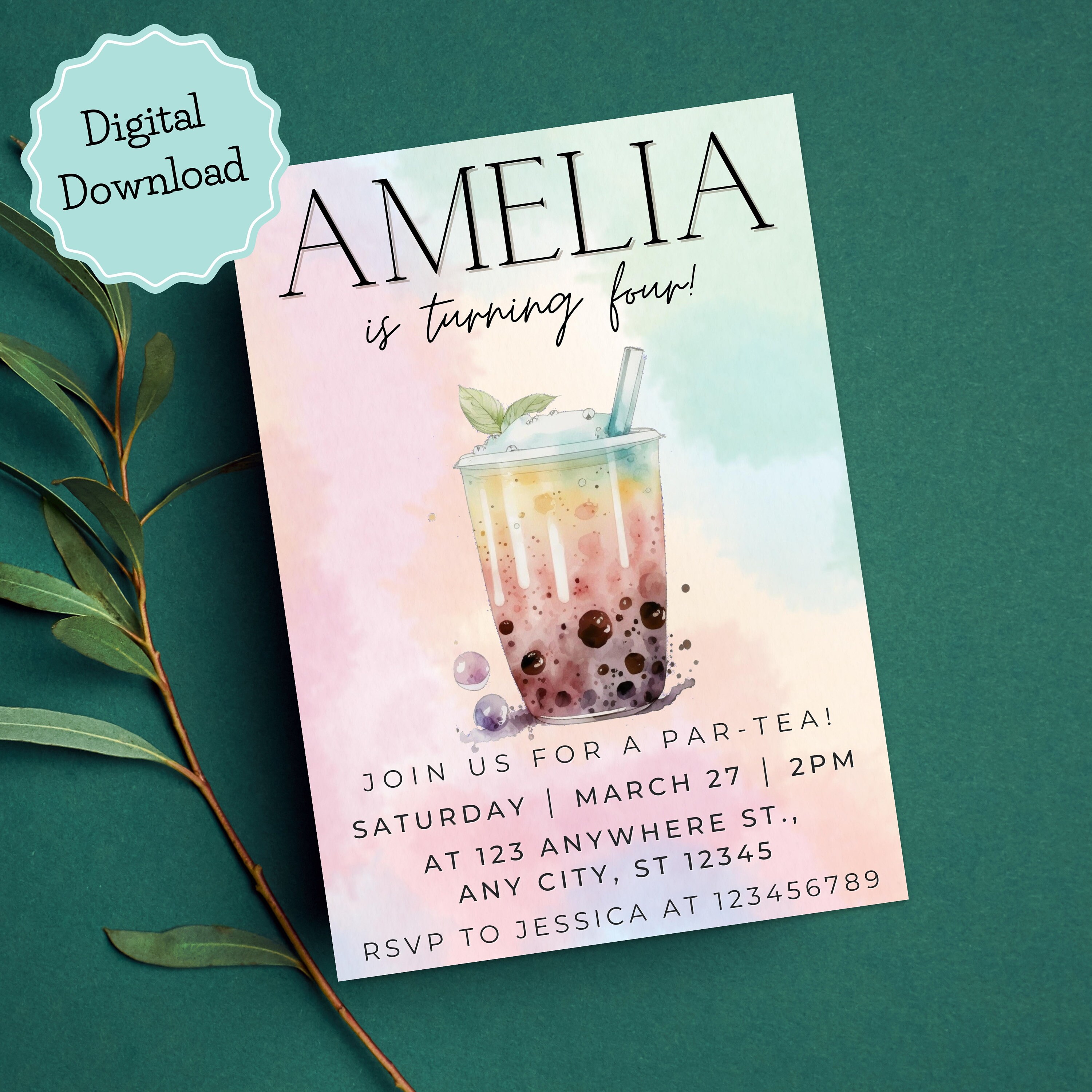 Printable Boba Bubble Tea Birthday Party Invitation Cute - Etsy