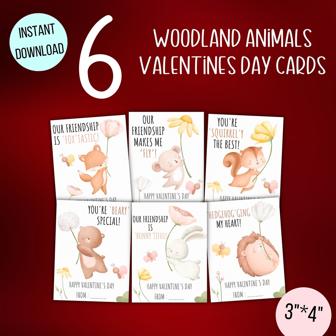 Printable Woodland Animals Valentine's Cards, Cute Spring Animals ...