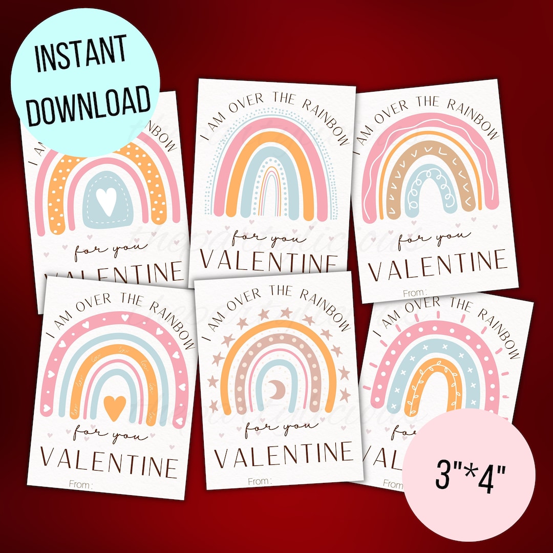 Printable Boho Rainbow Valentine's Day Cards for School, Rainbow ...