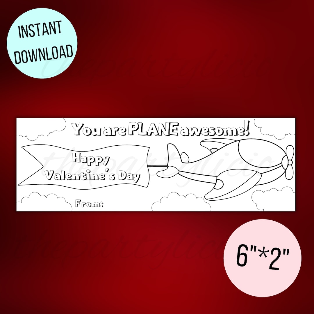Printable Airplane Valentines Bookmarks for School, Color Your Own ...
