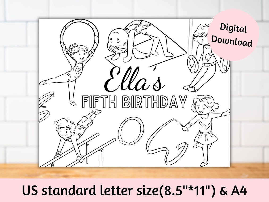 Personalised Gymnastics Party Activity Sheet Coloring Page, Gymnastics ...