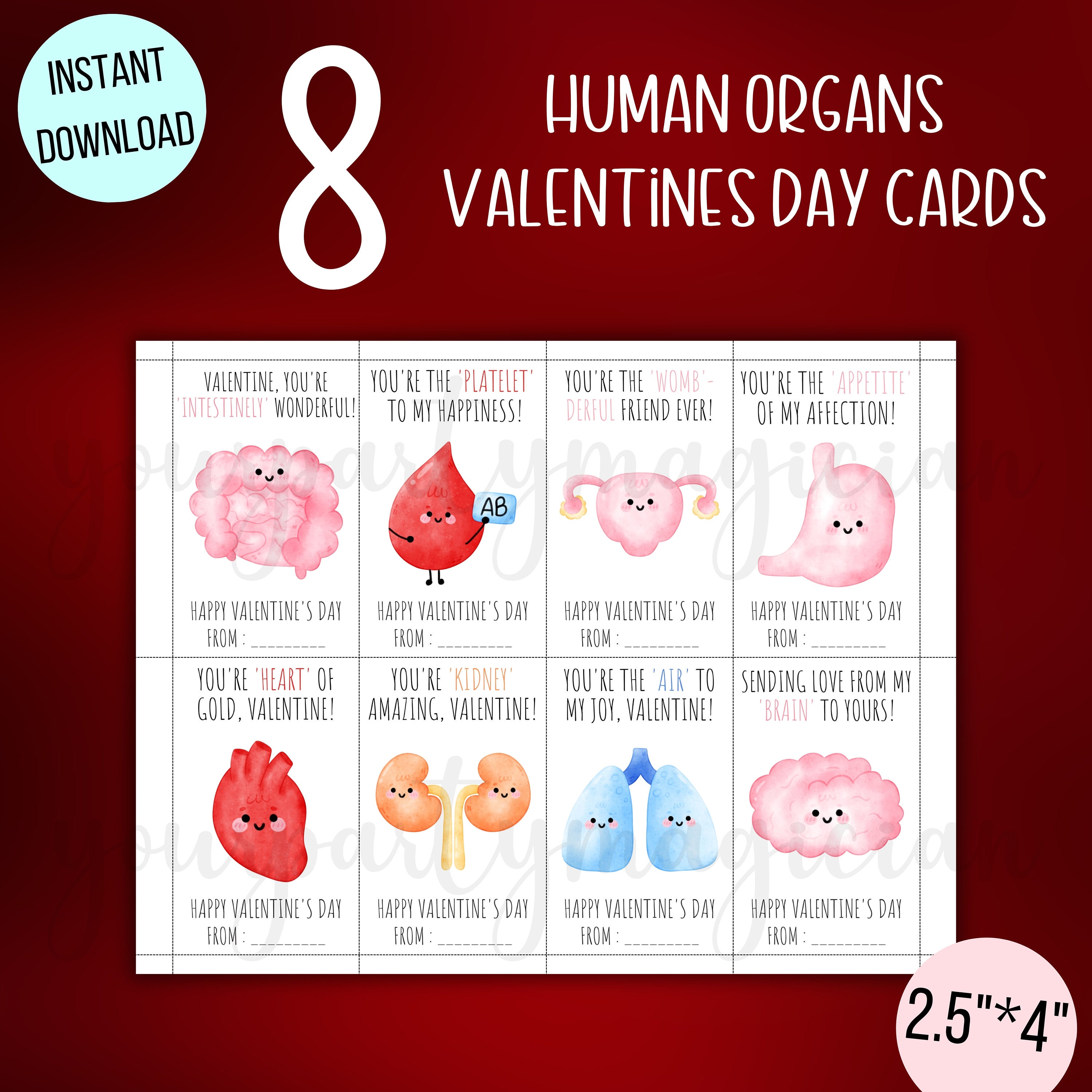 Printable Medical Valentines Cards, Human Organs Medical Valentines ...