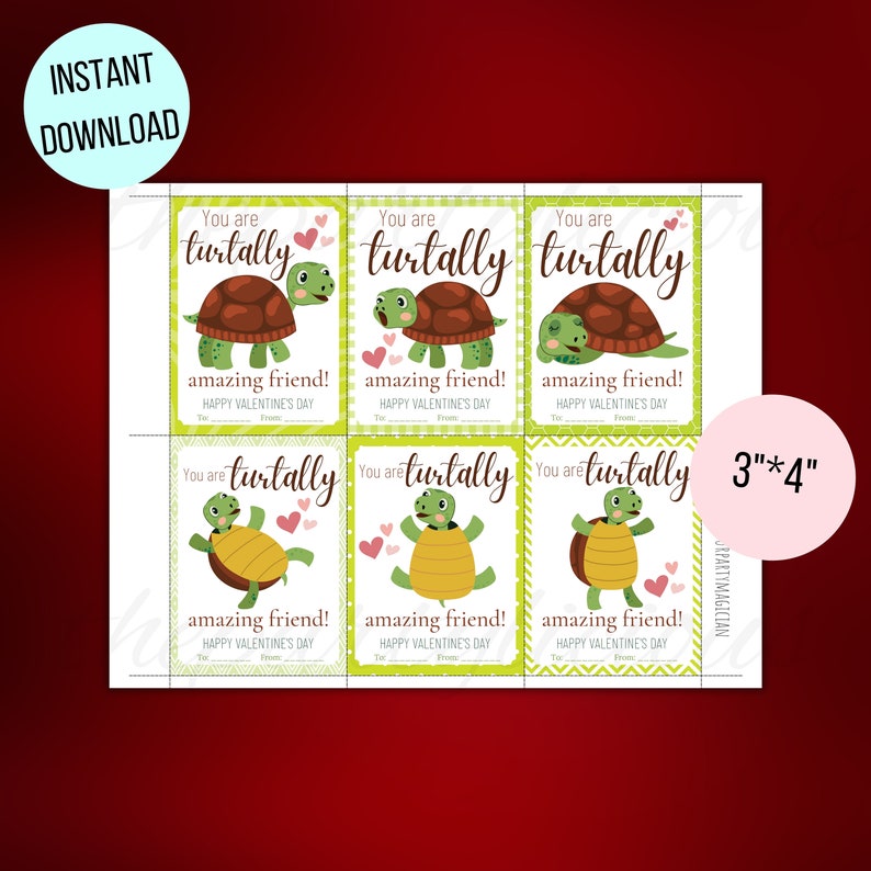 Printable Turtle Valentines Day Cards for School Classroom - Etsy