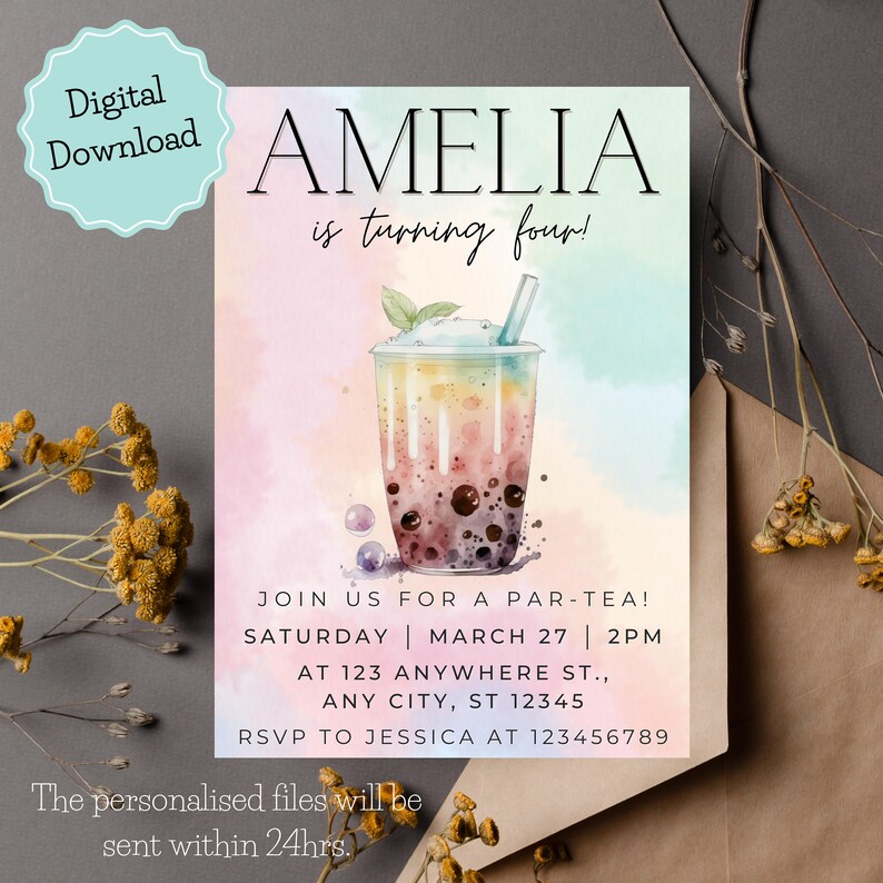 Printable Boba Bubble Tea Birthday Party Invitation Cute - Etsy