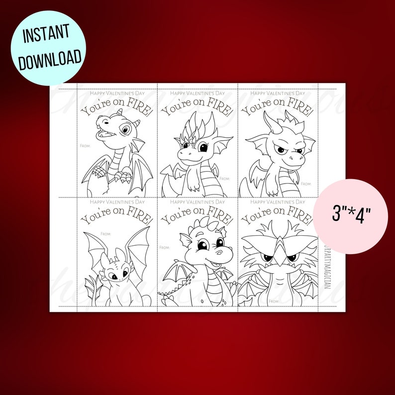 Printable Dragon Valentine's Cards for Kids, Color Your Own Valentines ...