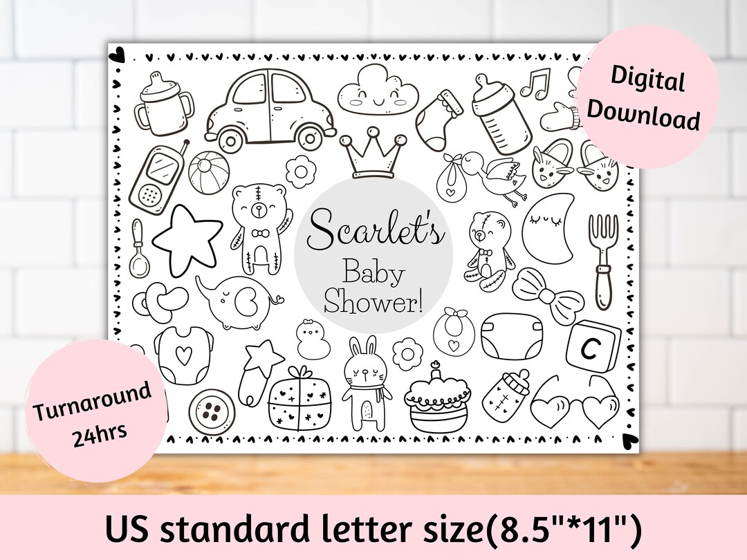 Baby Shower Coloring Placemats, Printable Baby Shower Activity, Baby ...