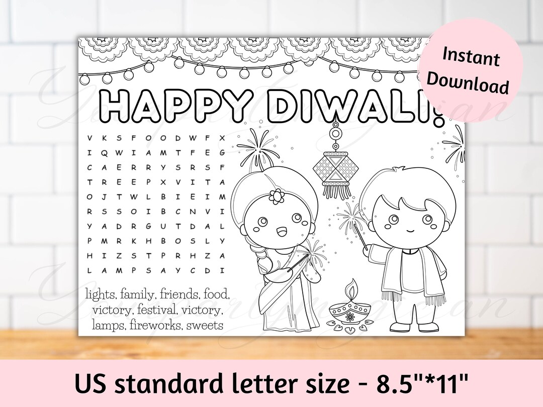 Diwali Kids Activity Sheet, Diwali Coloring Page for Kids, Diwali Party ...