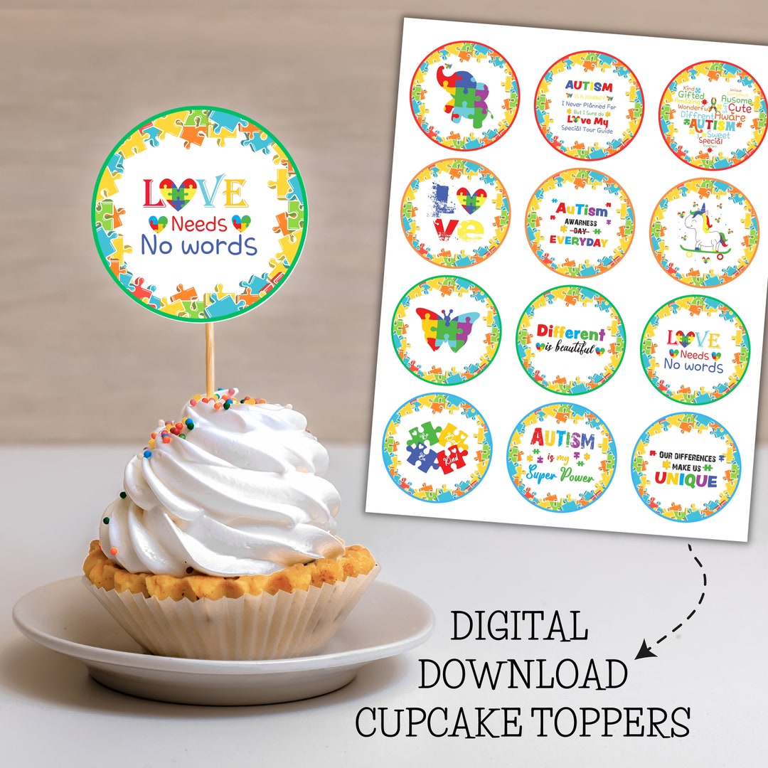 Printable Autism Awareness Day Cupcake Toppers, Autism Awareness Month ...