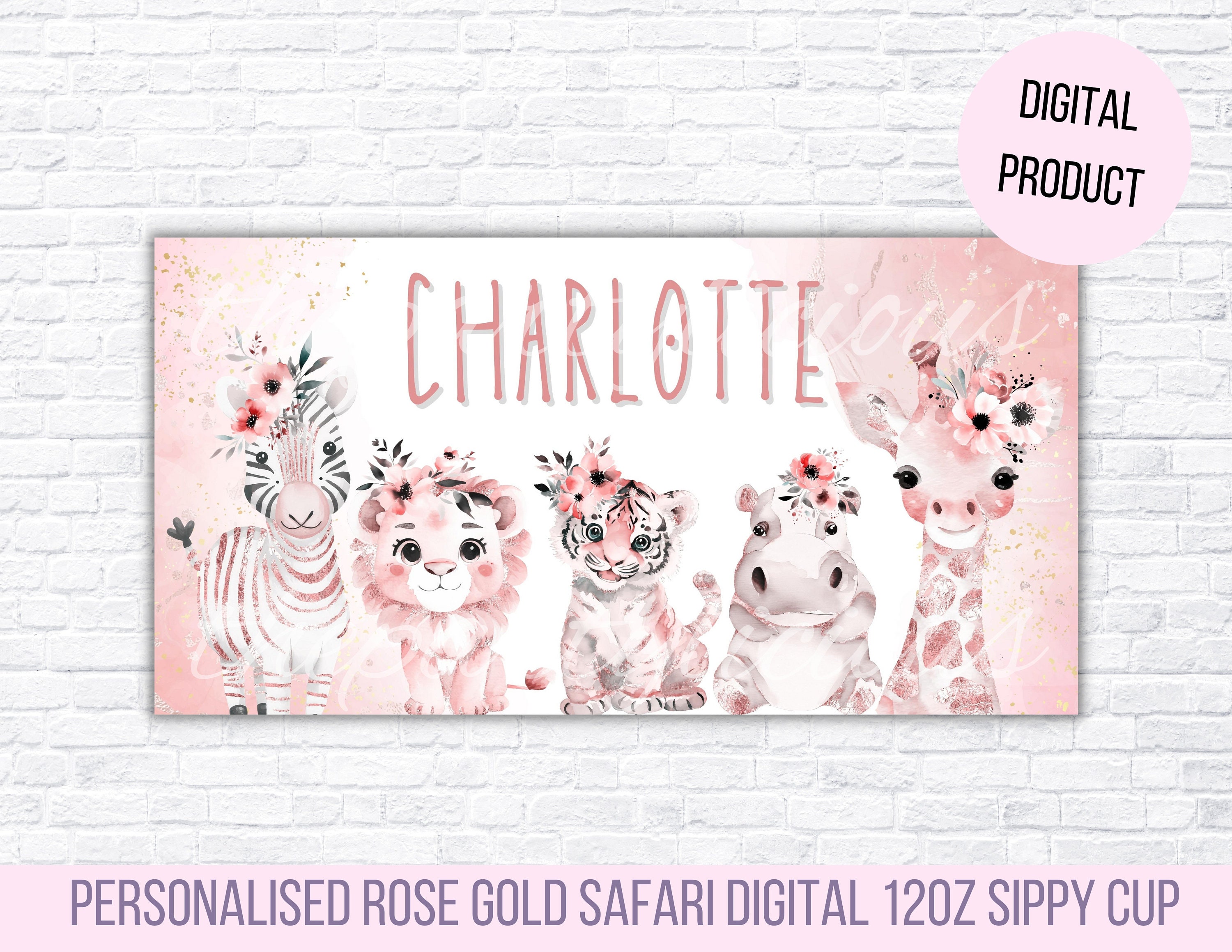 Personalized Rose Gold Safari Animals Kids 12oz Sippy Cup - Etsy