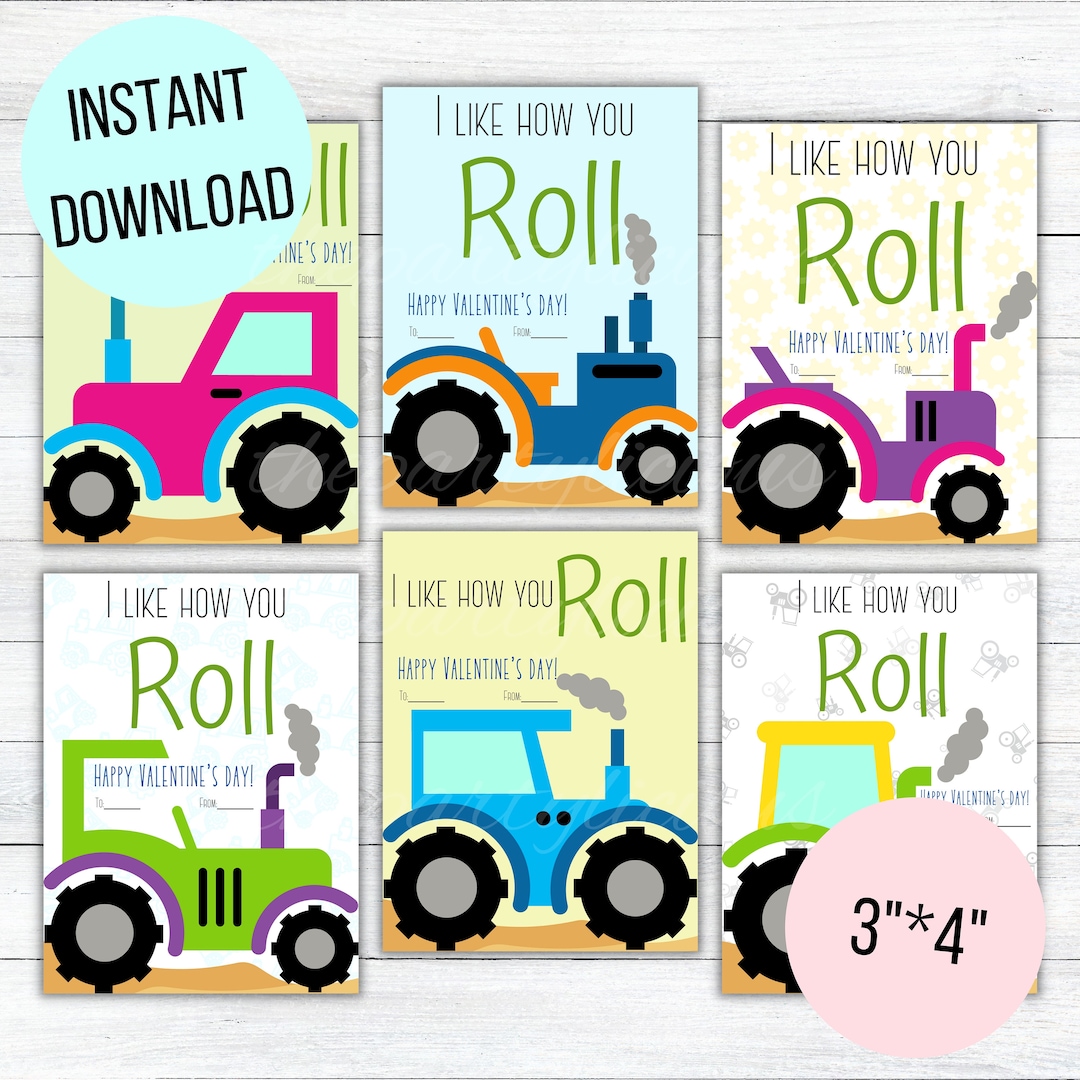 Printable Tractor Kids Valentine's Day Cards for School, Tractor ...