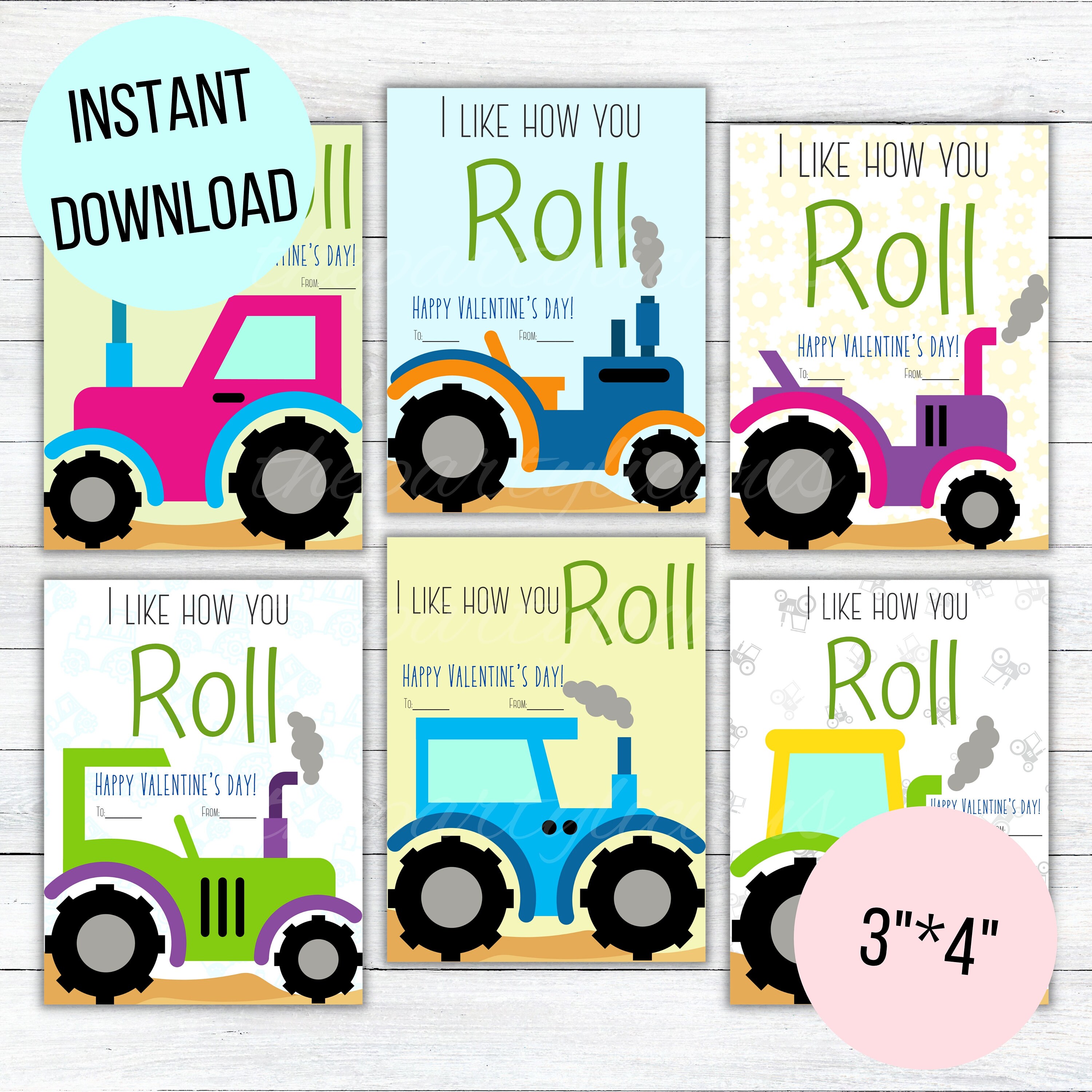 Printable Tractor Kids Valentine's Day Cards for School, Tractor ...
