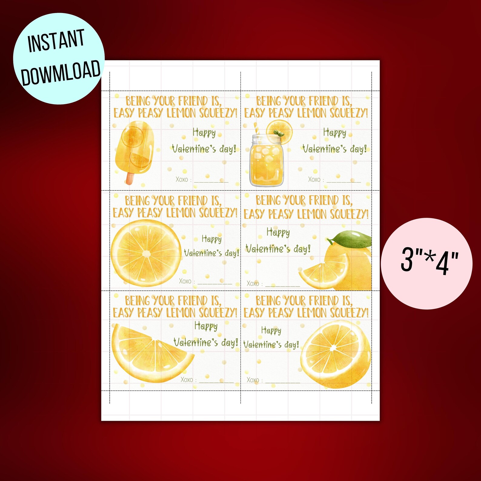 Printable Lemon Valentines Cards for Kids, Lemon Classroom Valentines ...
