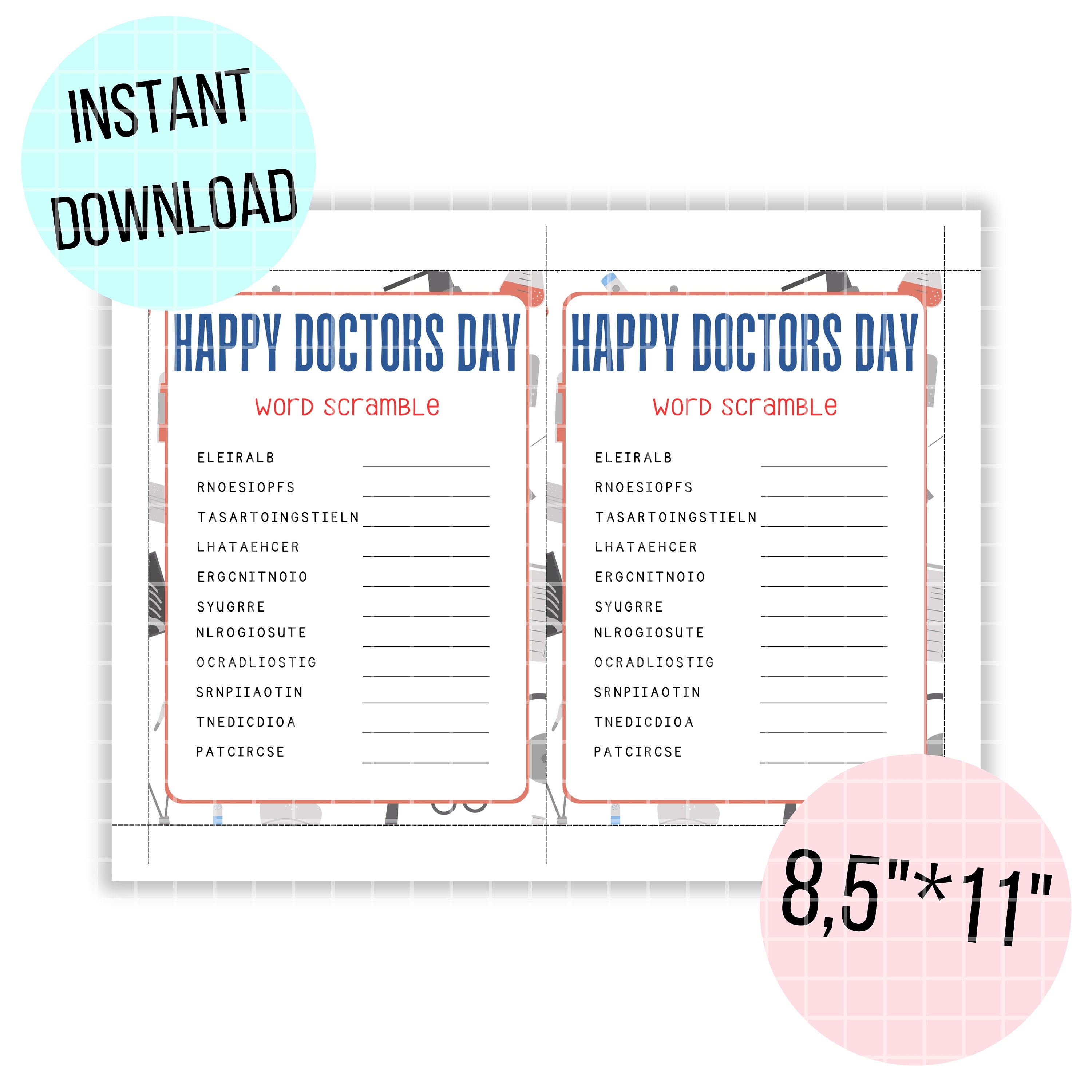 Printable National Doctor's Day Games Bundle, Printable Happy Doctors ...
